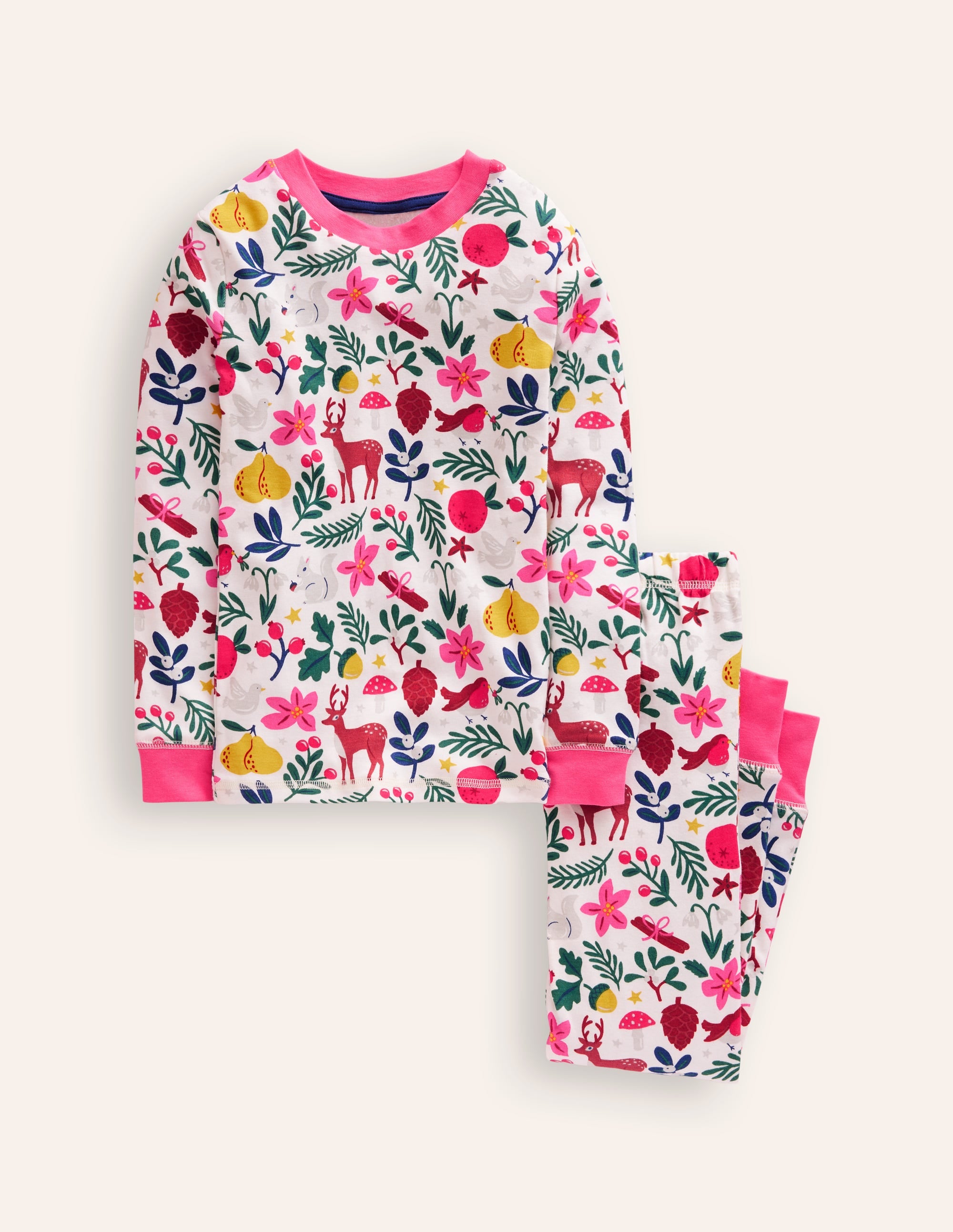 Snug Long John Pyjamas-Ivory Festive | Boden UK