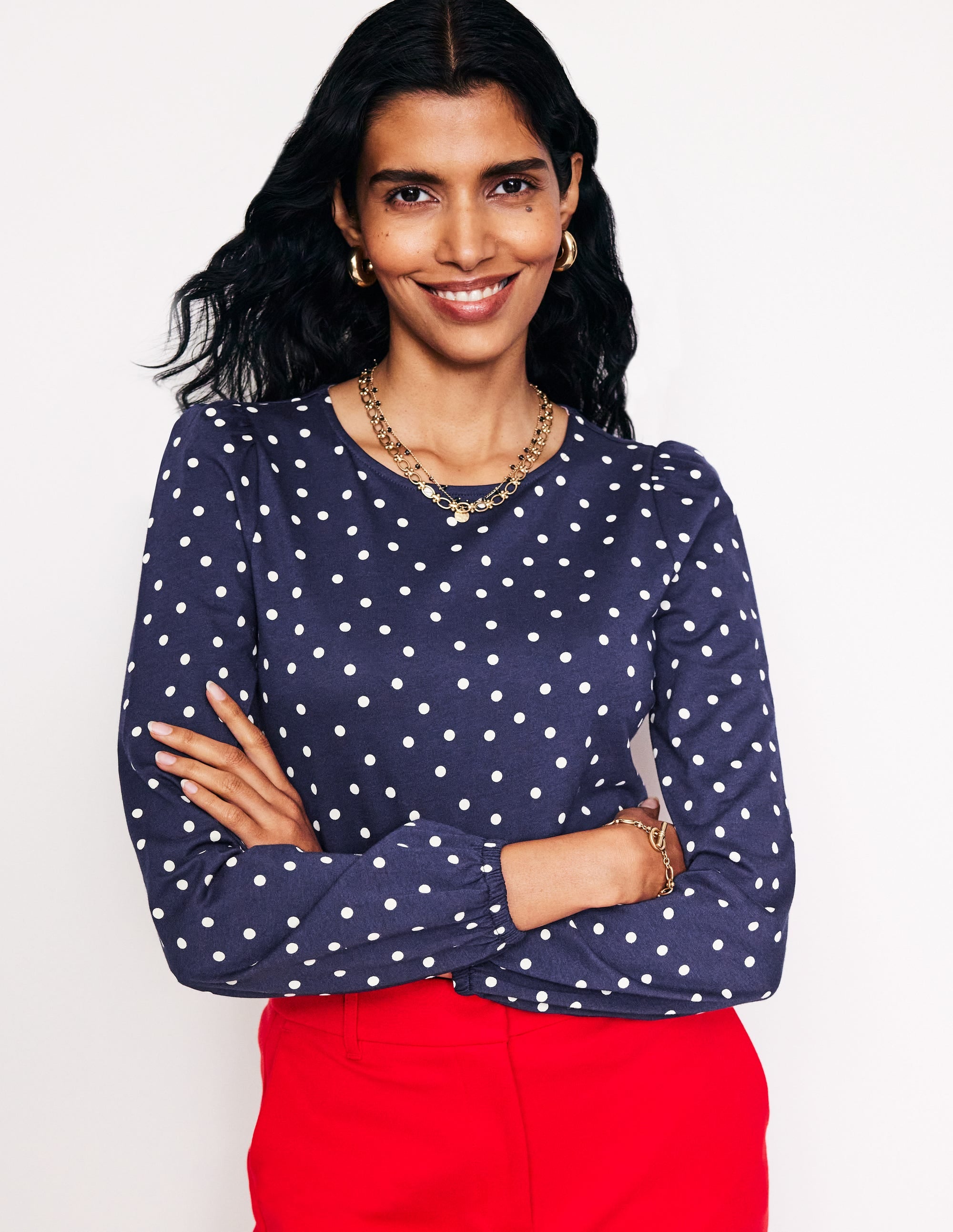 Supersoft Long Sleeve Top-French Navy, Sparse Spot | Boden UK