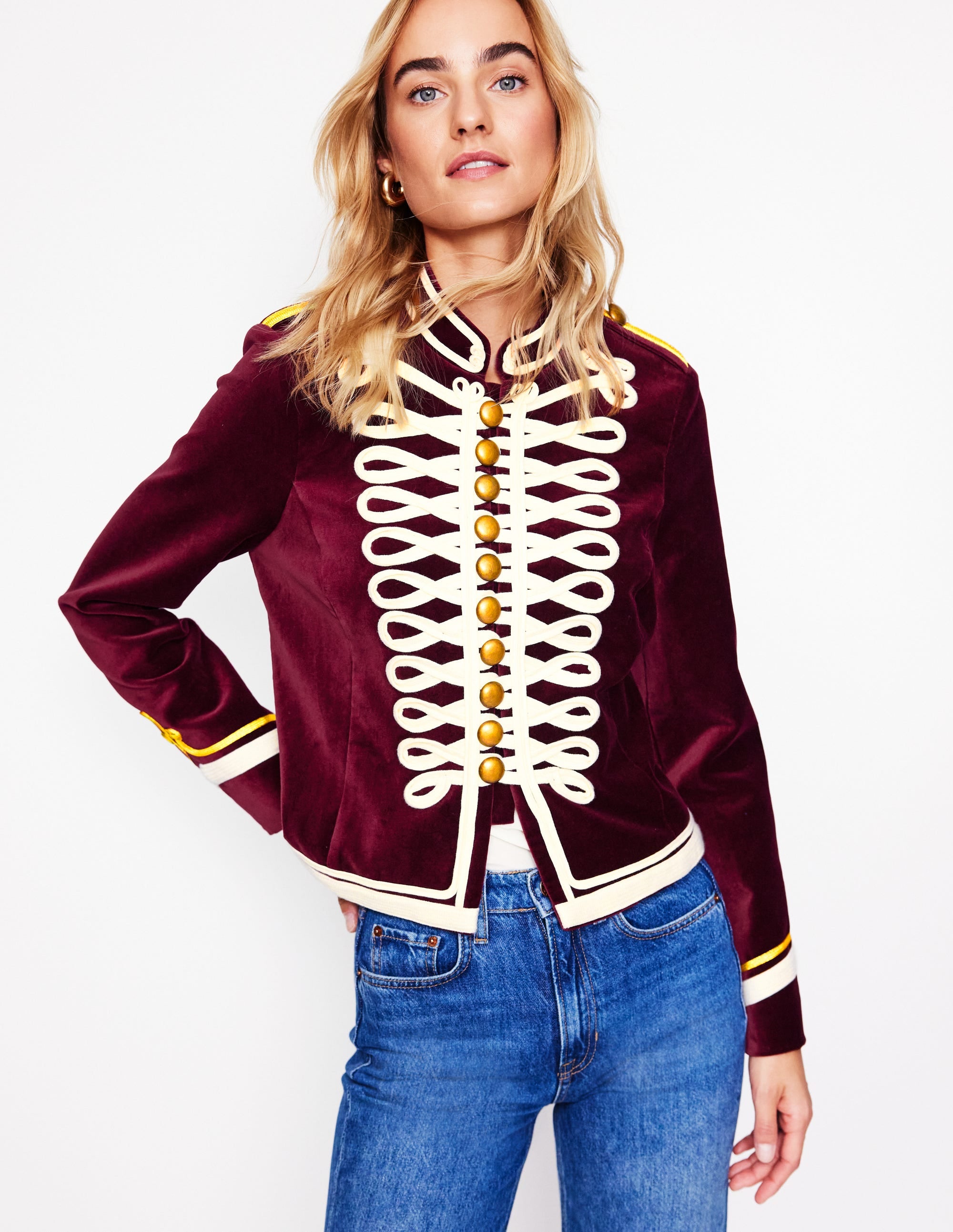 Military Velvet Jacket-Cabernet | Boden UK
