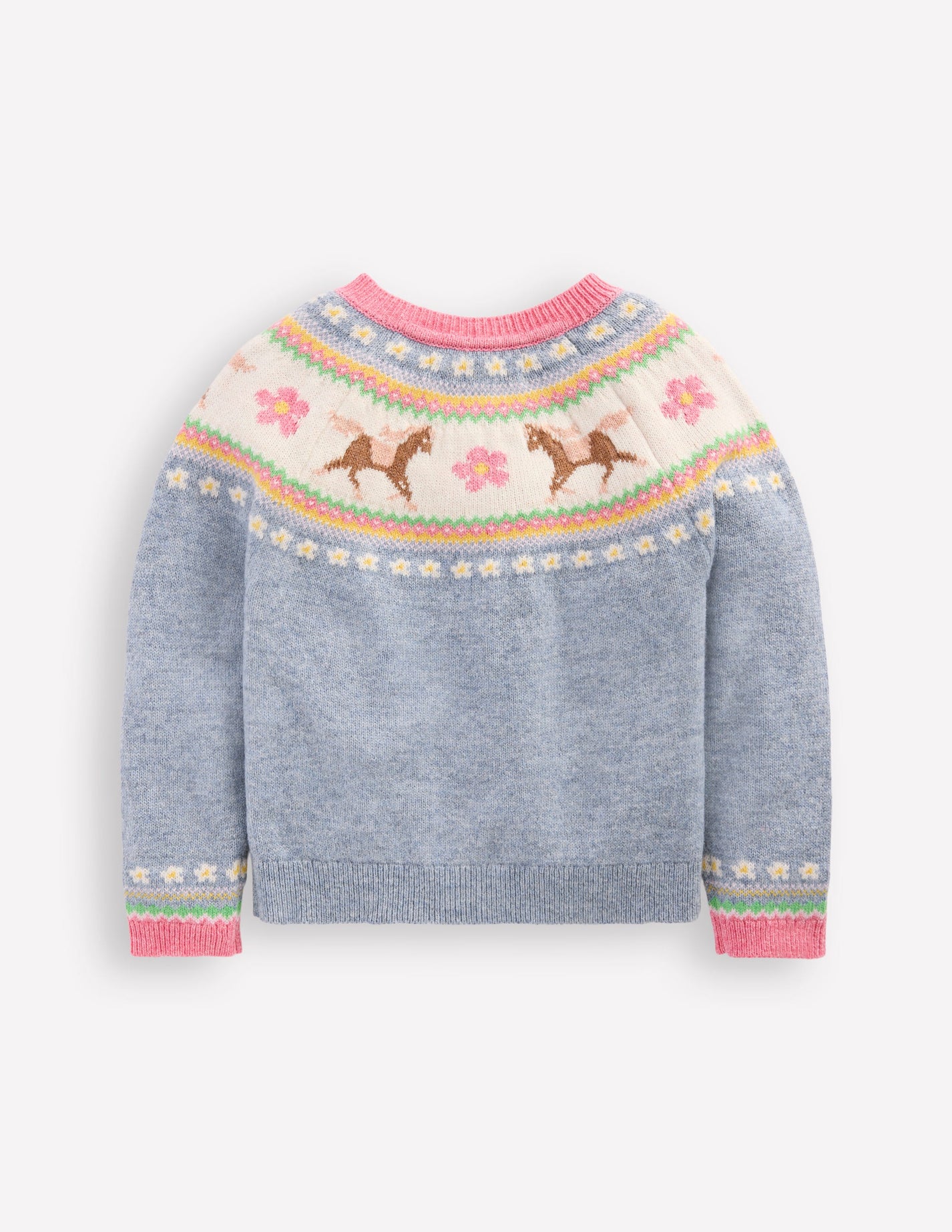 Edie Fair Isle Cardigan-Glacier Blue Marl Horses | Boden Global