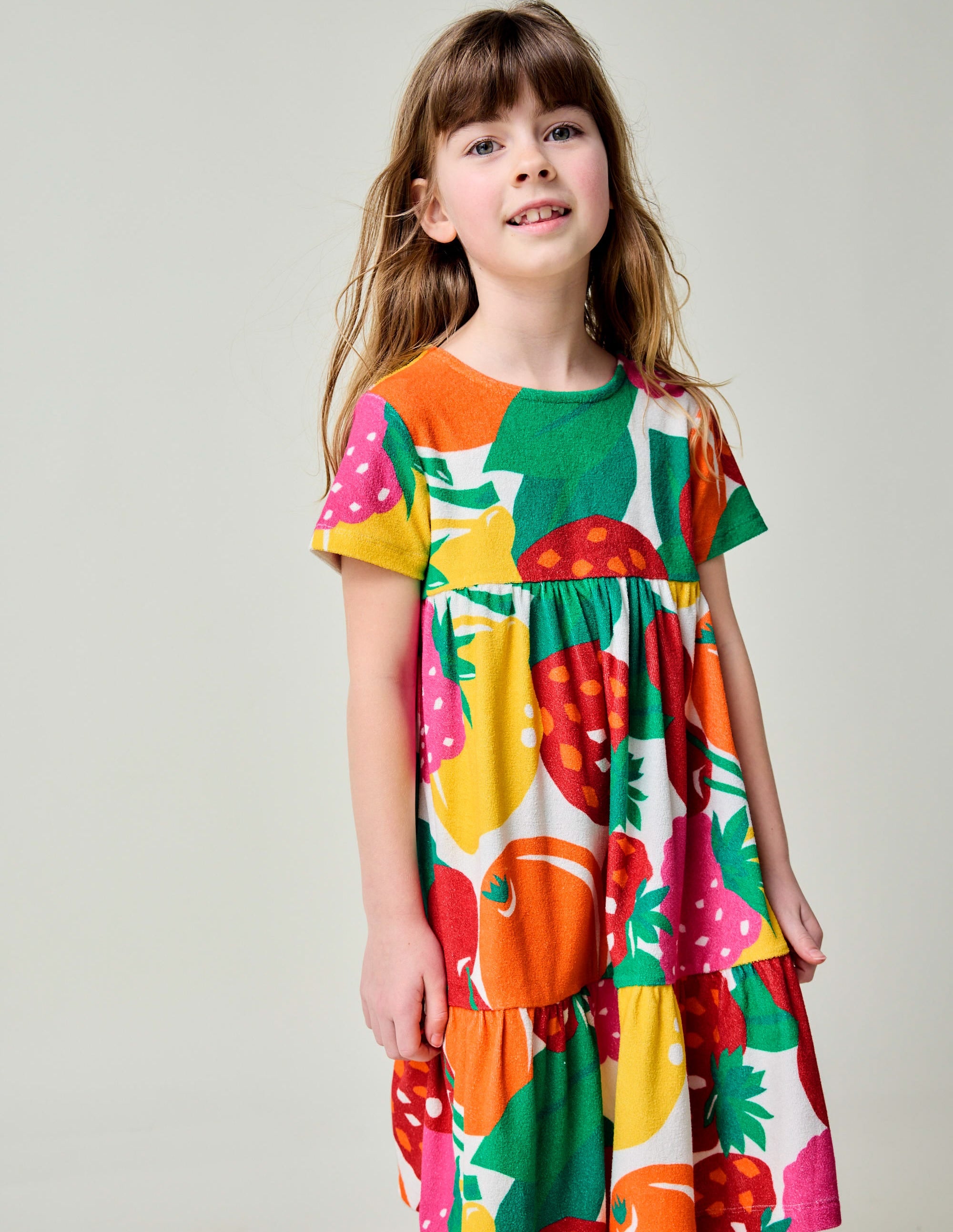 Ariel Twirly Towelling Dress-Multi Giant Fruit | Boden UK