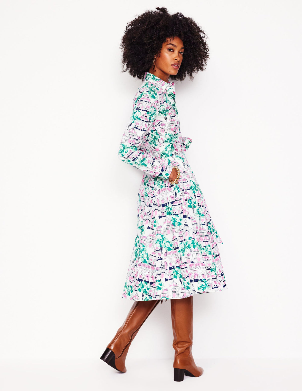 Amy Cotton Midi Shirt Dress-Ivory, Botanical Greenhouse | Boden Global
