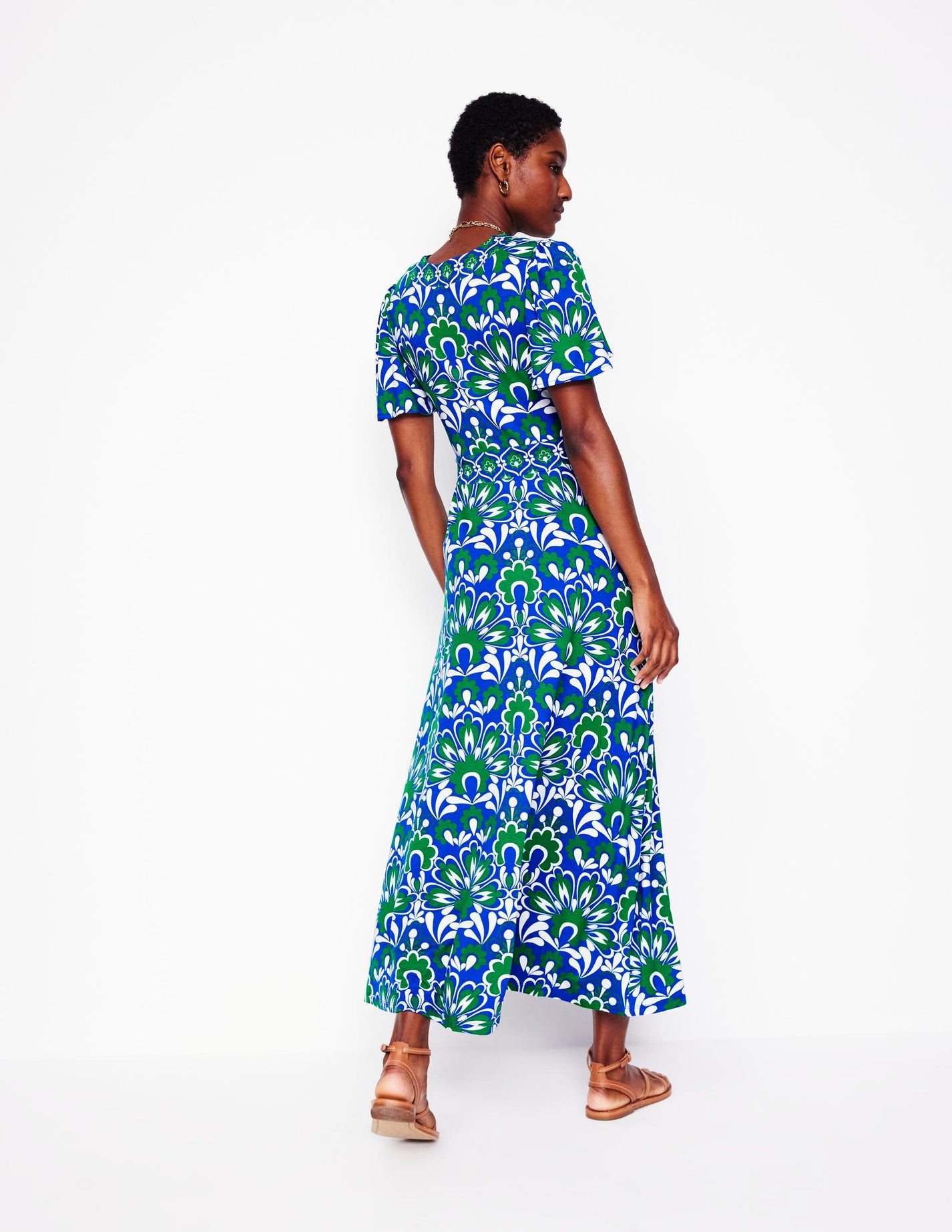 Ellie Flutter Maxi Tea Dress-Blue, Decorative Dandelion | Boden Global