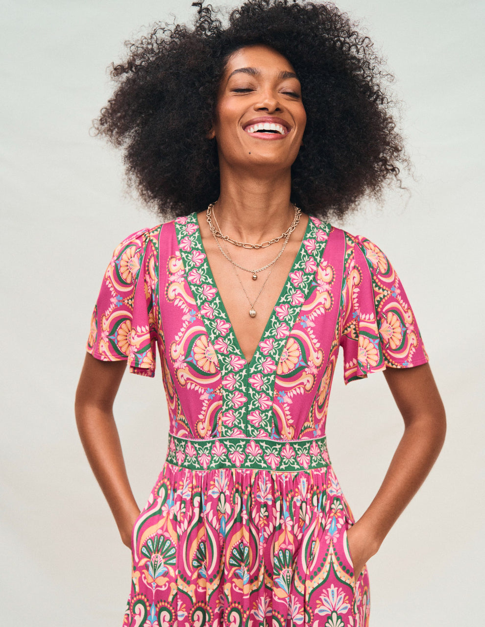 Ellie Flutter Maxi Tea Dress-Pink Peony, Ornamental Floral | Boden UK