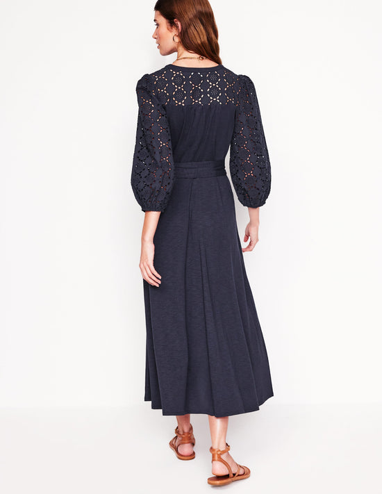Eden Broderie Jersey Dress-Navy | Boden Global