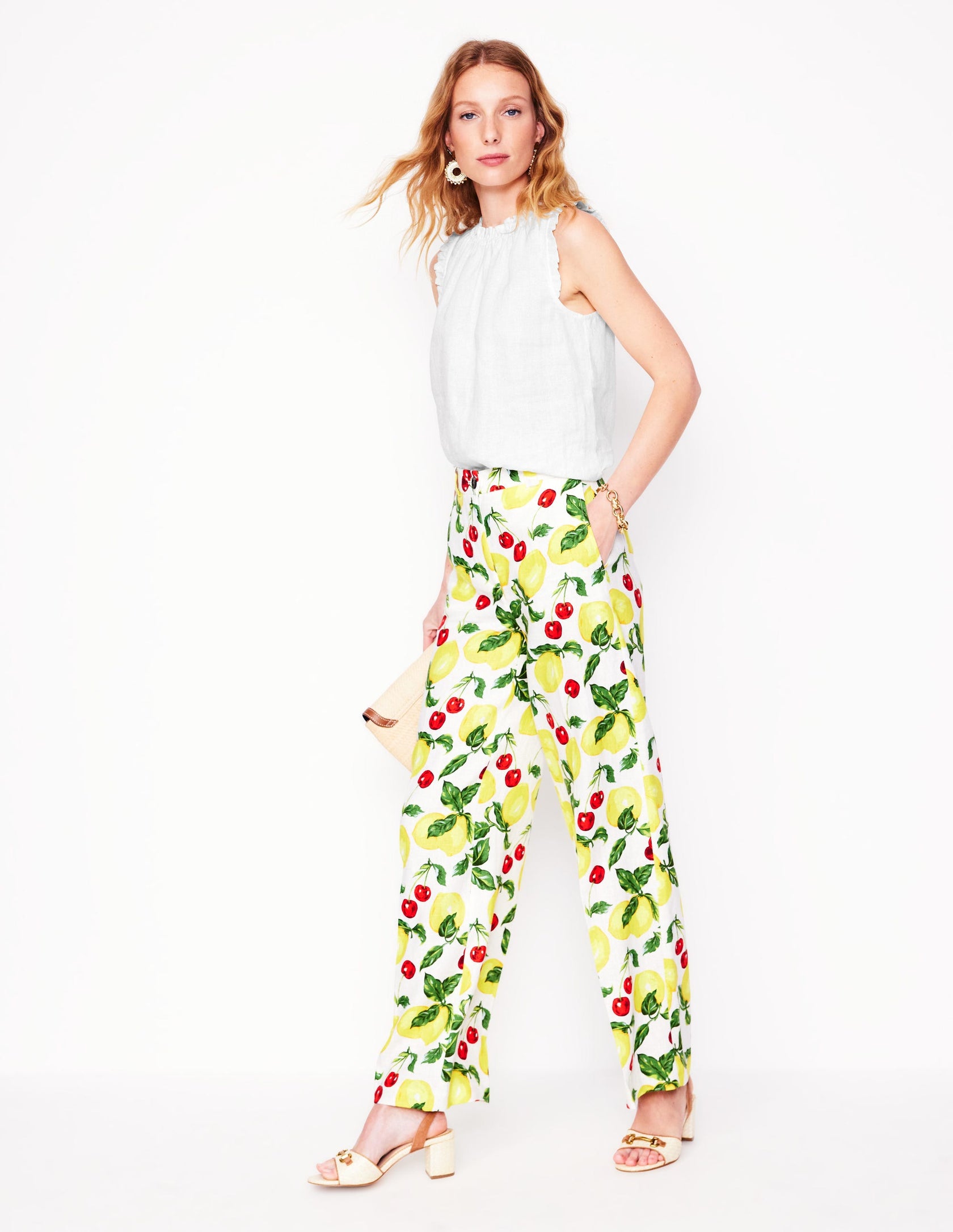 Sophie Ruffle Linen Top-White | Boden Global