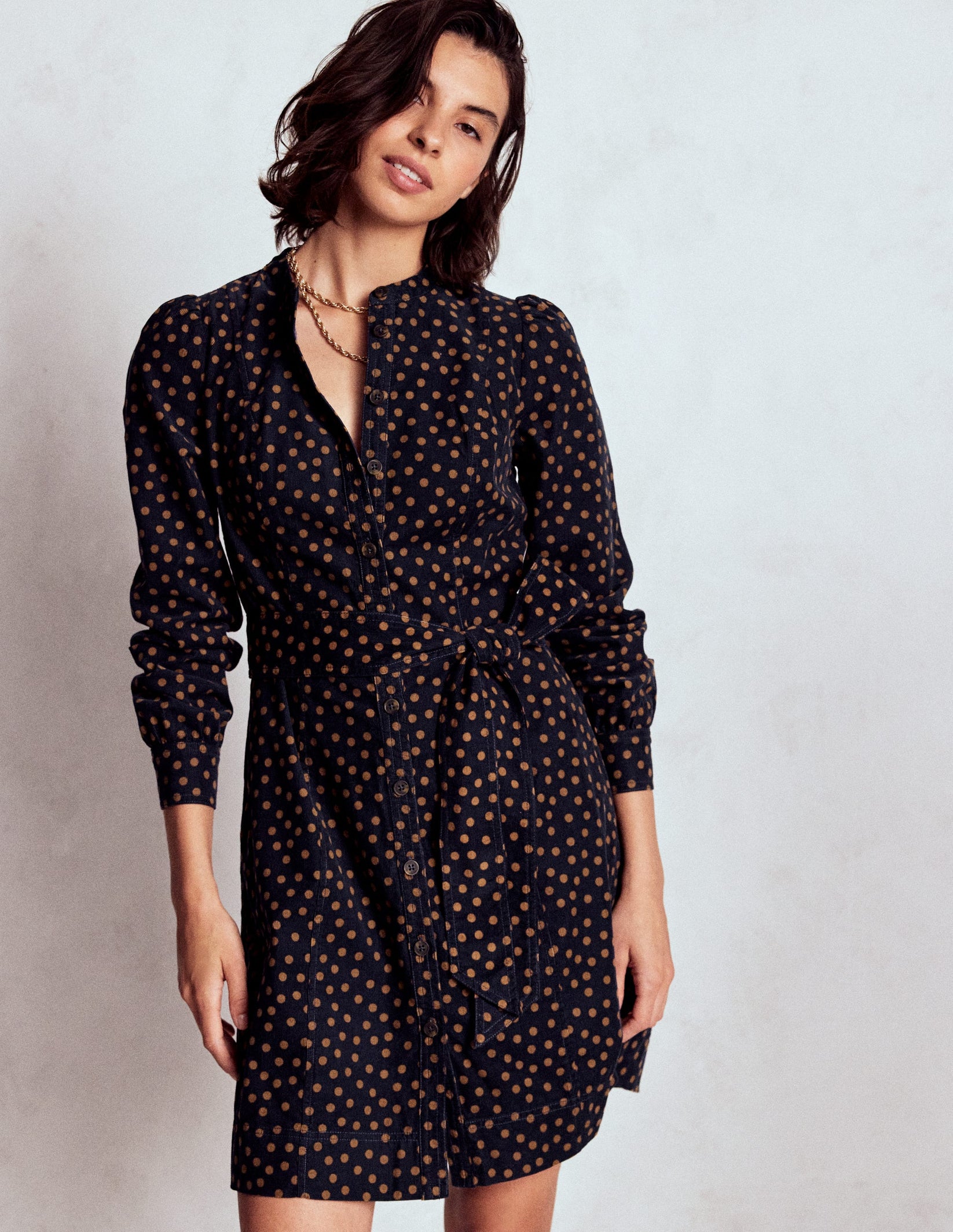 Bre Cord Short Dress-French Navy, Painted Dot | Boden Global