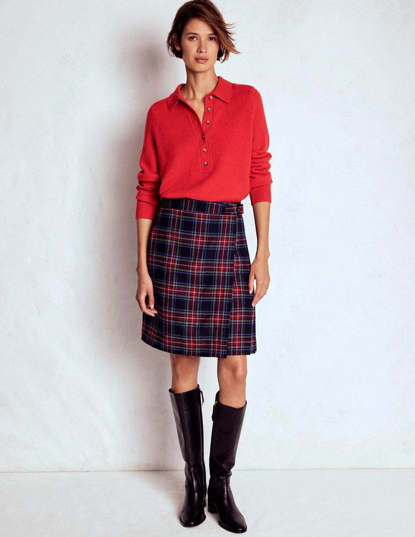 Helen Wool Kilt Skirt-Navy, Green and Red Check | Boden Global