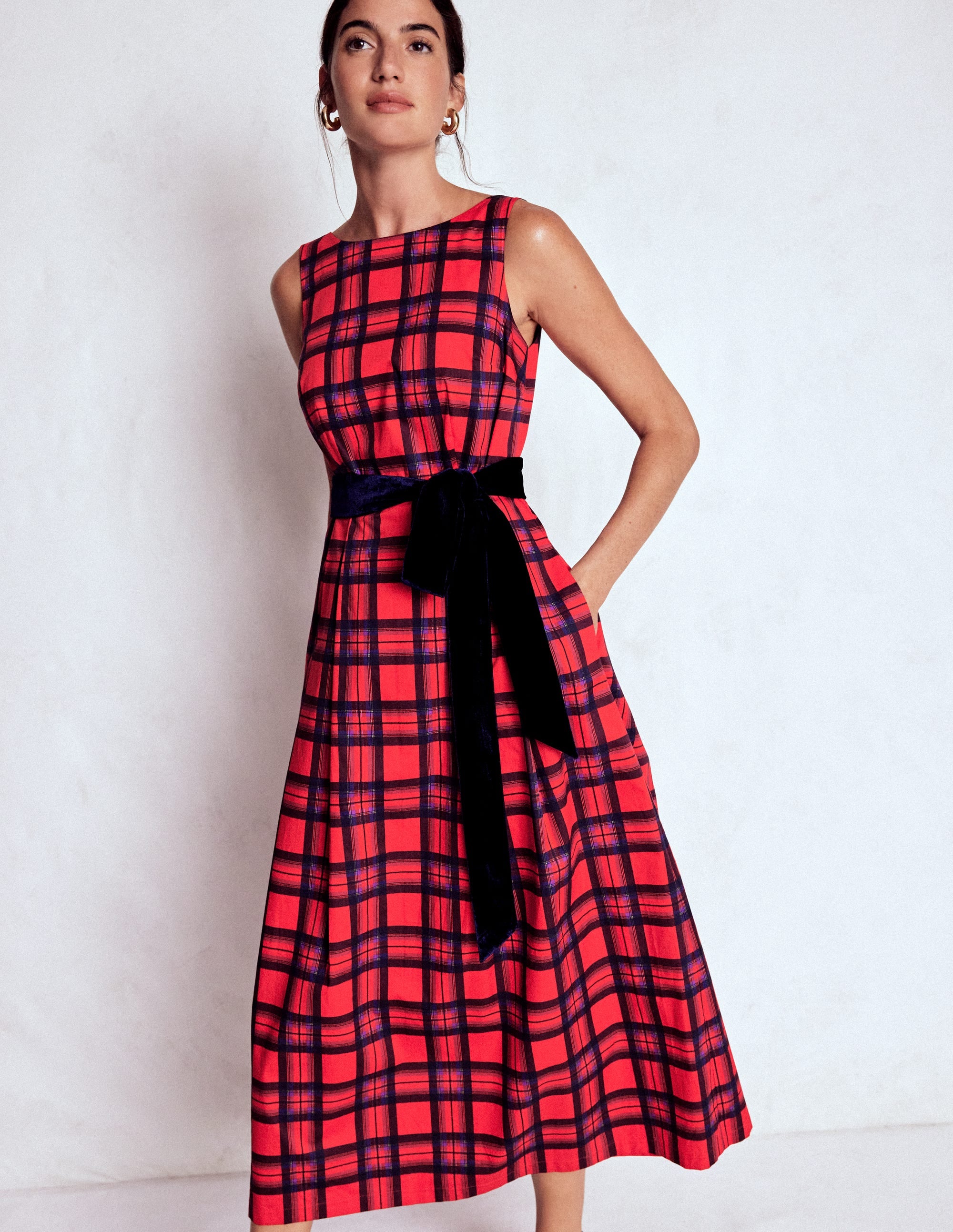 Scoop Back Check Dress-Red, Navy and Purple Check | Boden Global