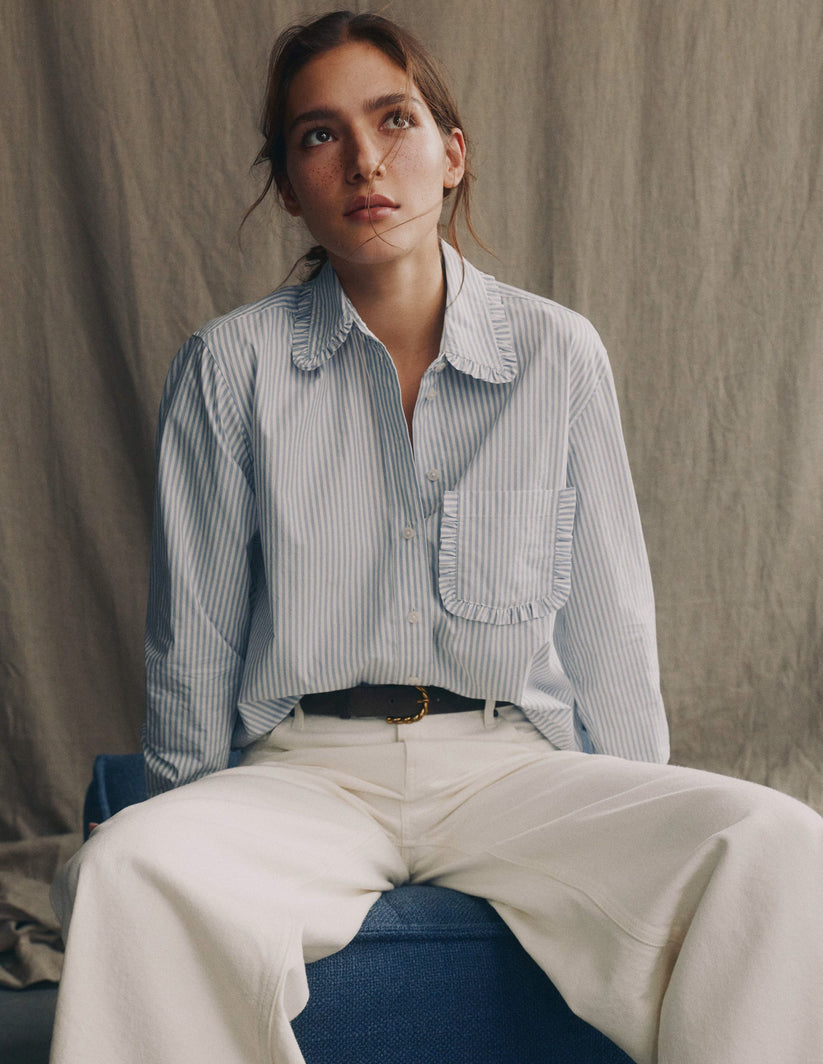 Sadie Relaxed Cotton Shirt-Faded Denim and Ivory Stripe | Boden Global