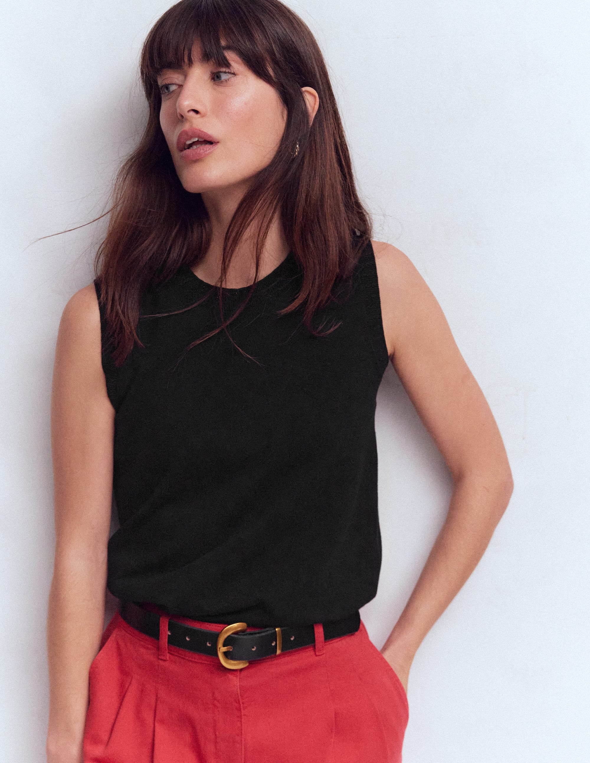 Emilia Cotton Crew Neck Tank-Black | Boden Global