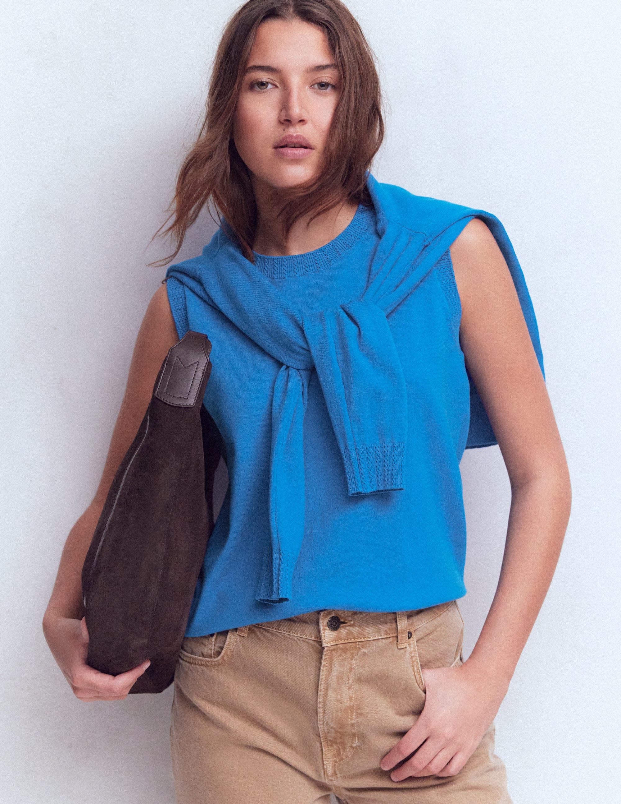 Emilia Cotton Crew Neck Tank-Kingfisher Blue | Boden Global