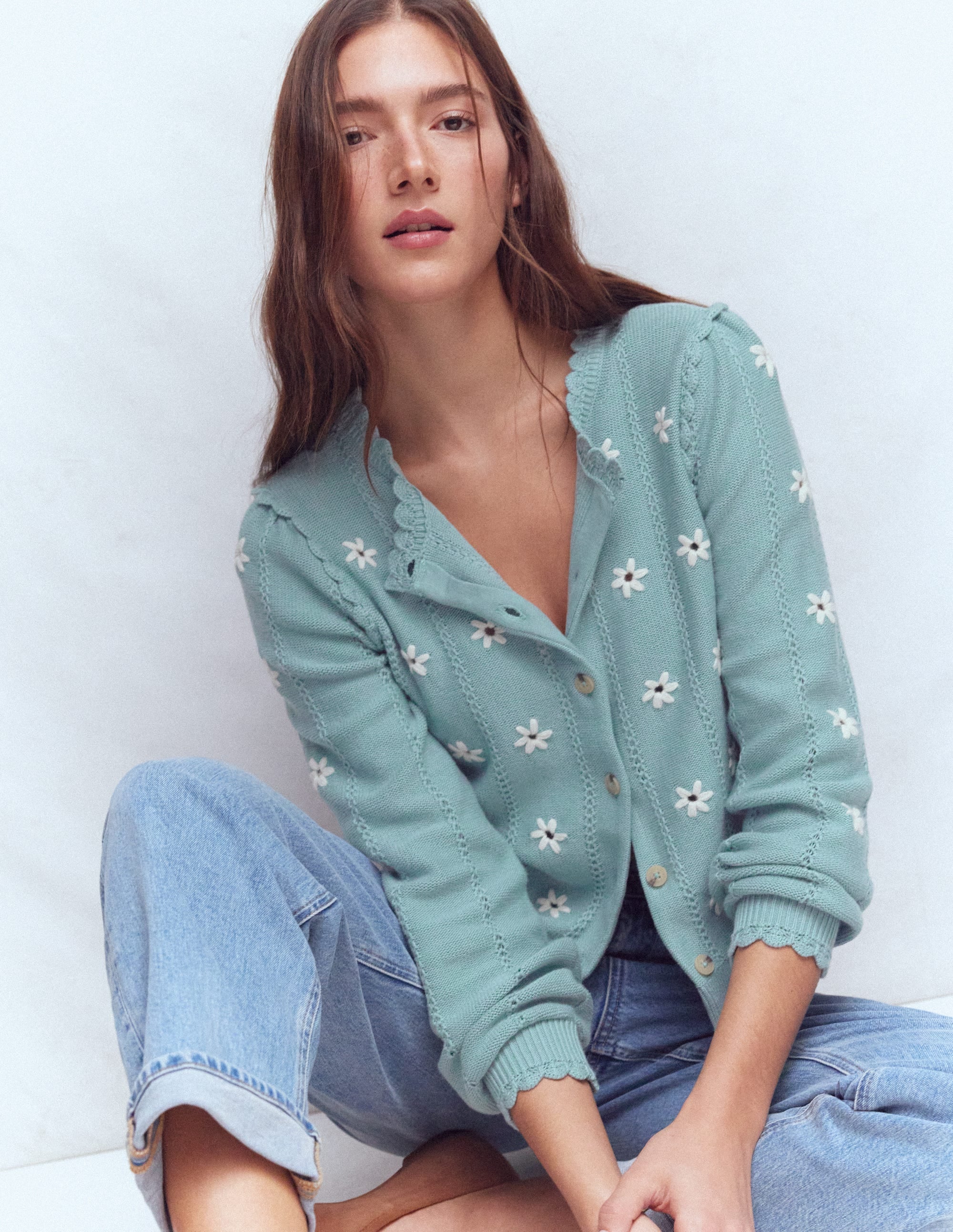 Valeria Crochet Trim Cardigan-Seamist Blue, Embroidery | Boden Global