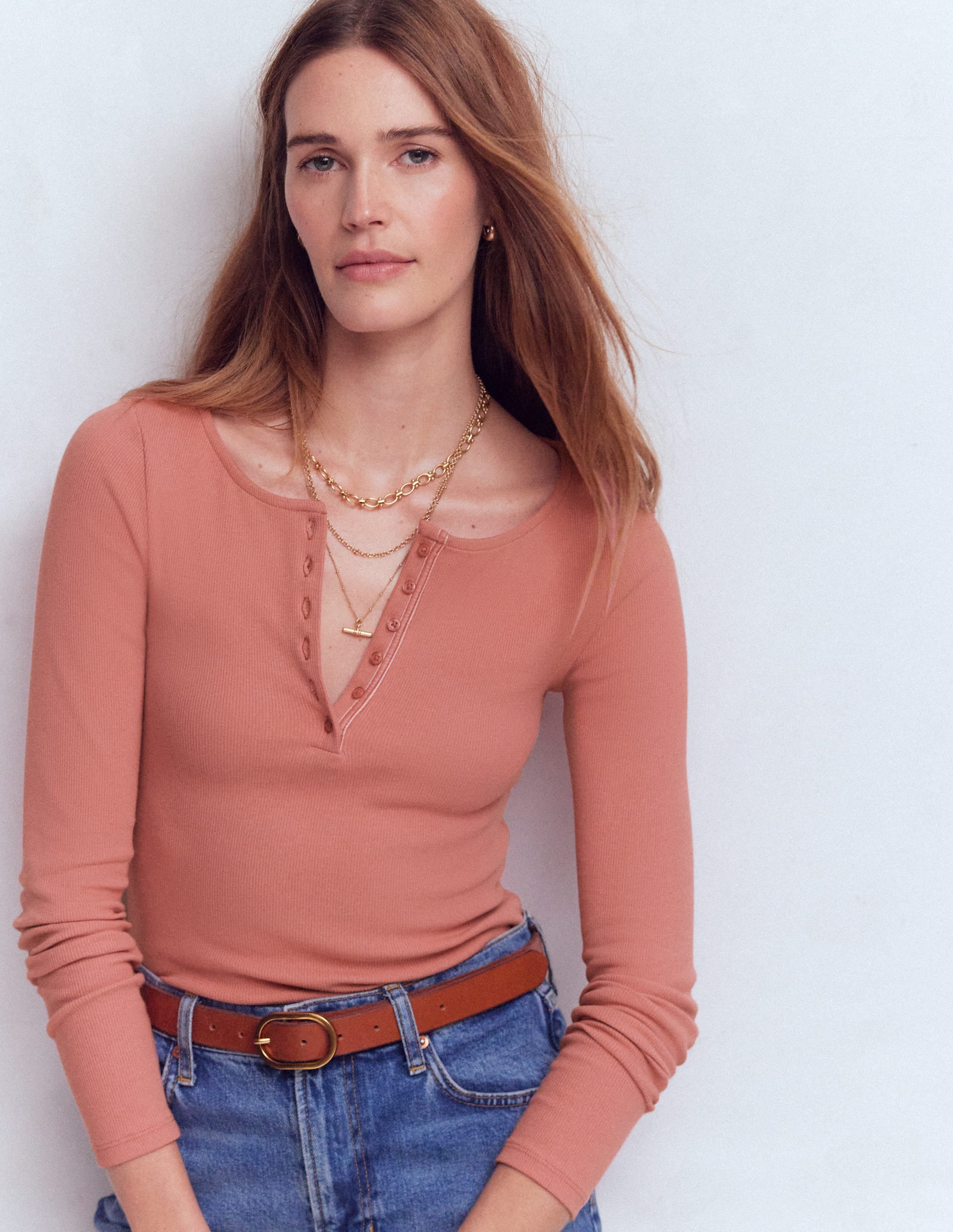 Rib Henley-Vintage Rose | Boden Global