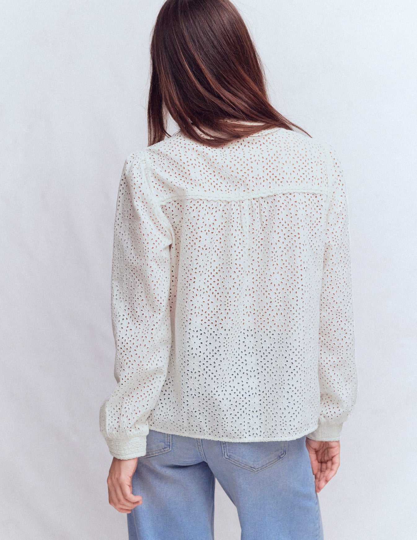 Rhea Trim Insert Broderie Top-White Floral Broderie | Boden Global